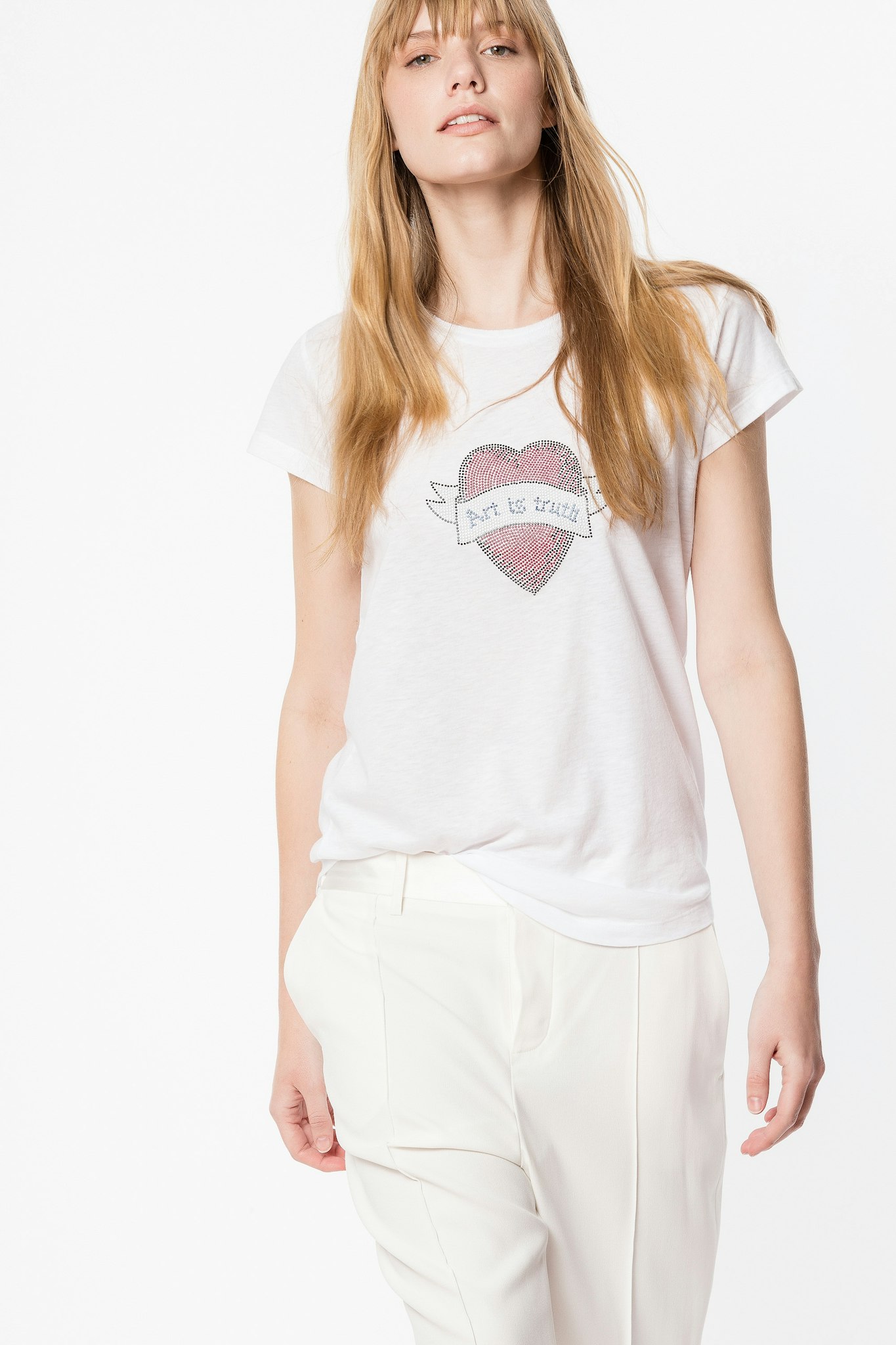T Shirt Skinny Strass Heart T Shirt Femme Zadigandvoltaire
